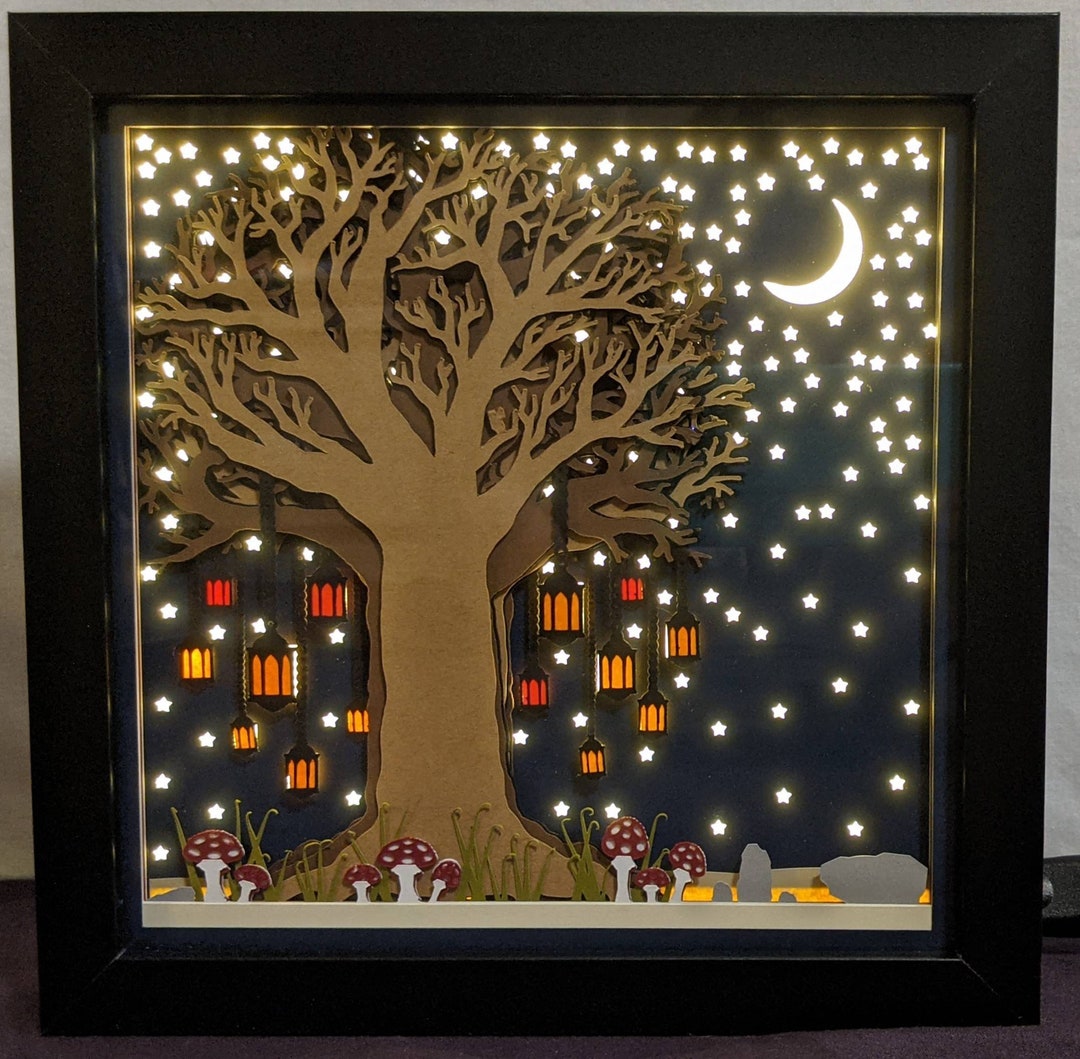 The Sacred Tree in Color - Paper Cut Light Box / Shadow Box - Etsy