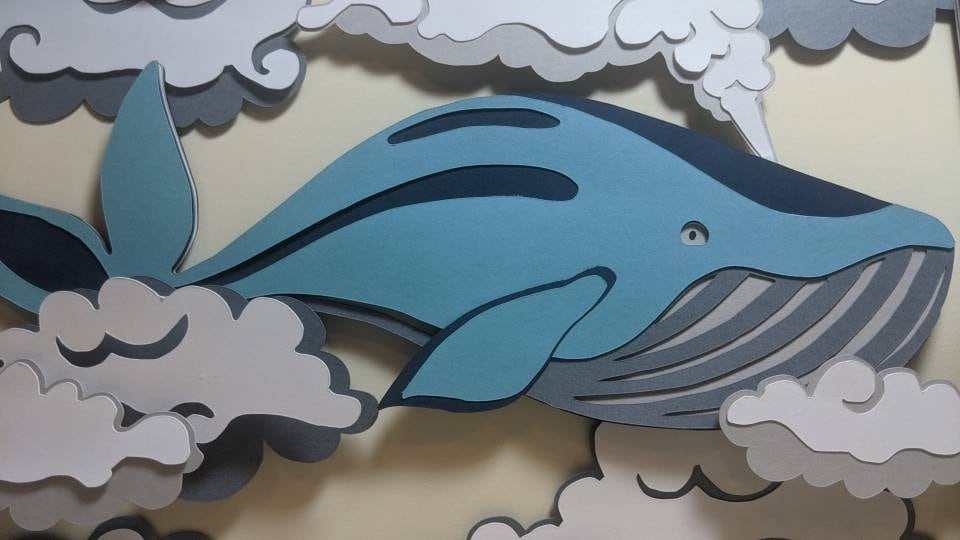 How Clouds Are Made - Flying Whale Fantasy Layered Paper Art - Etsy