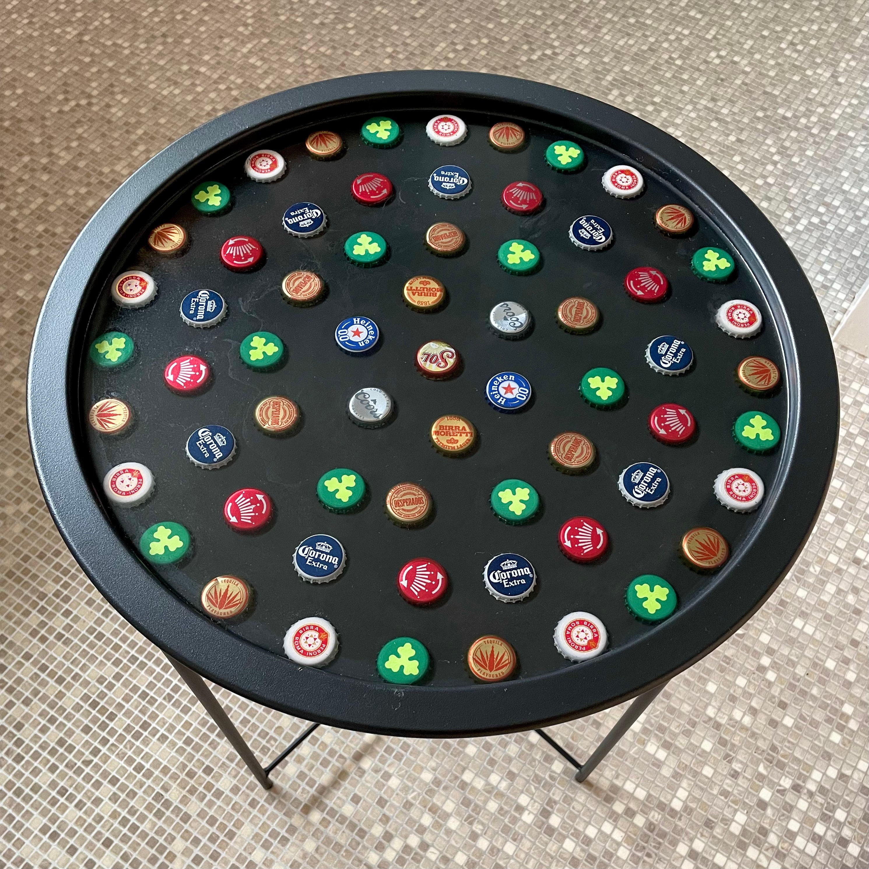 Bottle Top Table, Black Beer Coffee Table, Epoxy Side Table, Mancave ...