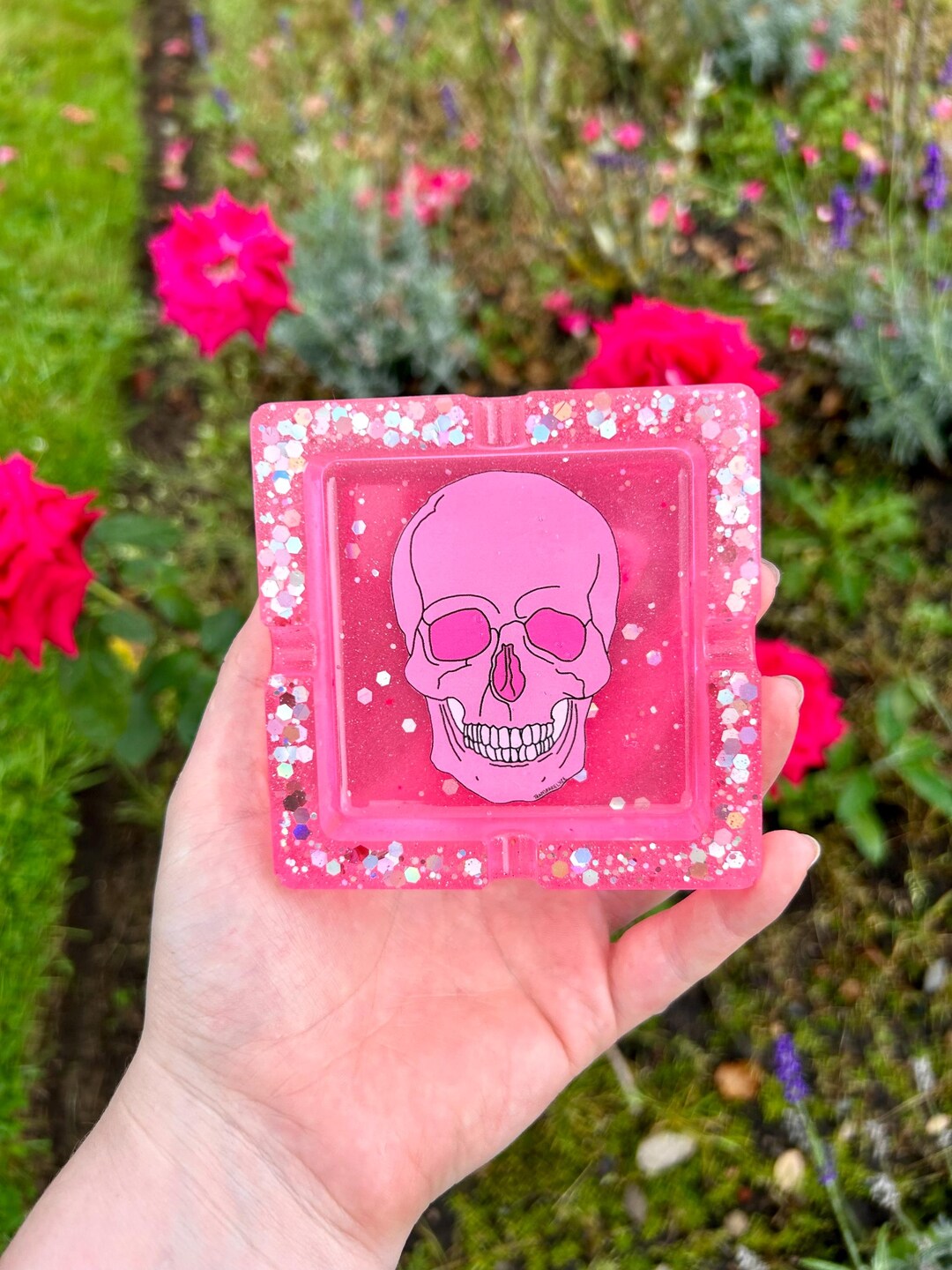 Pink Glitter Skull Ashtray, Smoker Gift, Handmade Resin Trinket Dish - Etsy