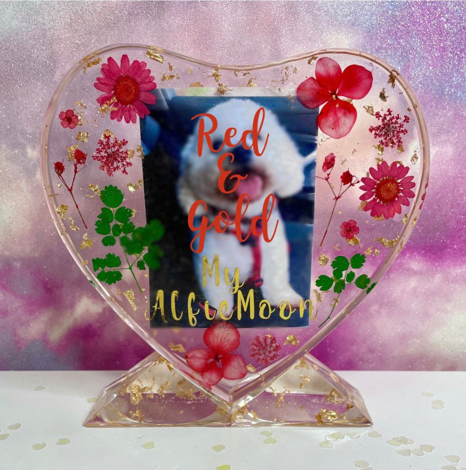 Heart Shaped Resin Flower Photo Frame With Stand Custom - Etsy UK