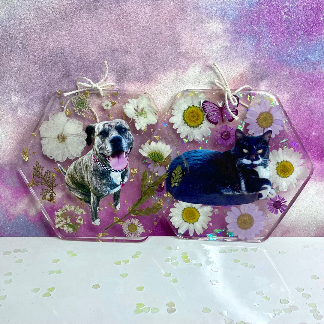 Personalised Pet Photo Frame, Flower & Glitter Resin Photo Frame ...