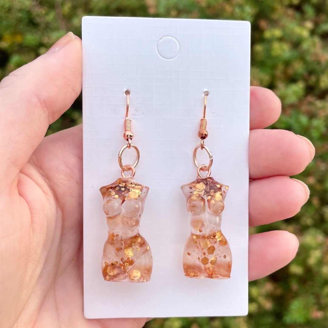 Rose Gold Glitter Goddess Earrings, Resin Jewelry, Feminism Jewellery ...