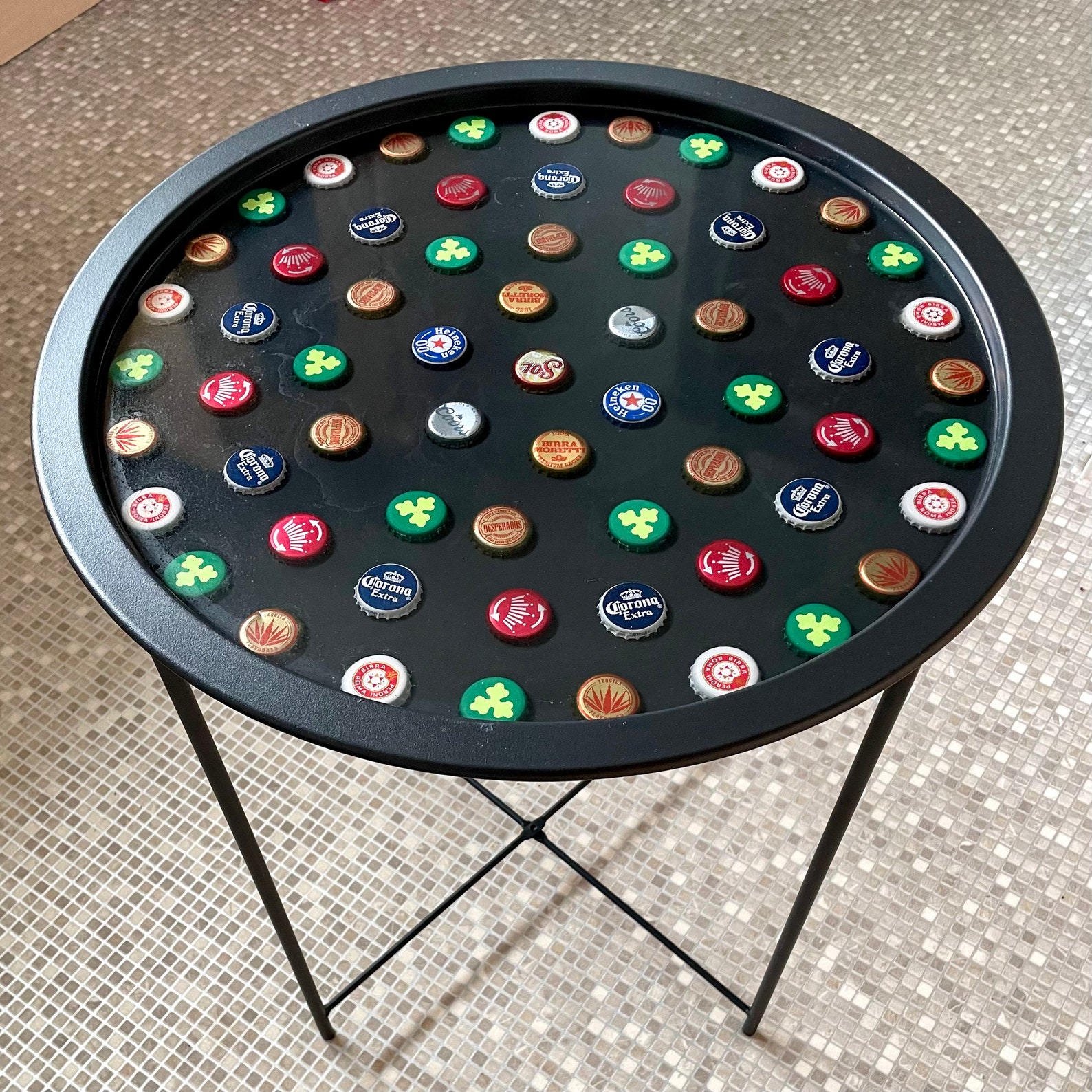 Bottle Top Table, Black Beer Coffee Table, Epoxy Side Table, Mancave ...