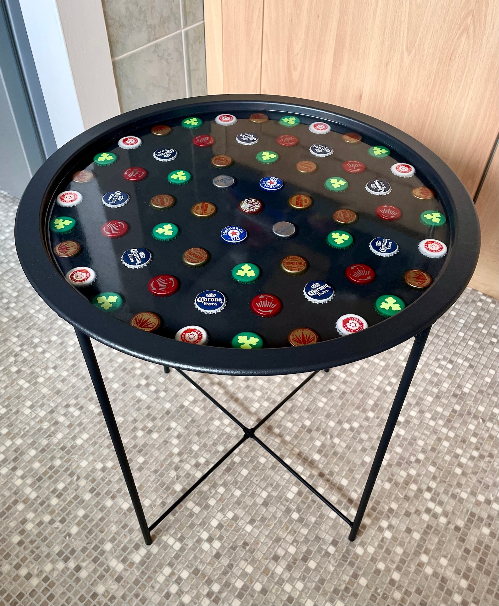 Bottle Top Table, Black Beer Coffee Table, Epoxy Side Table, Mancave ...