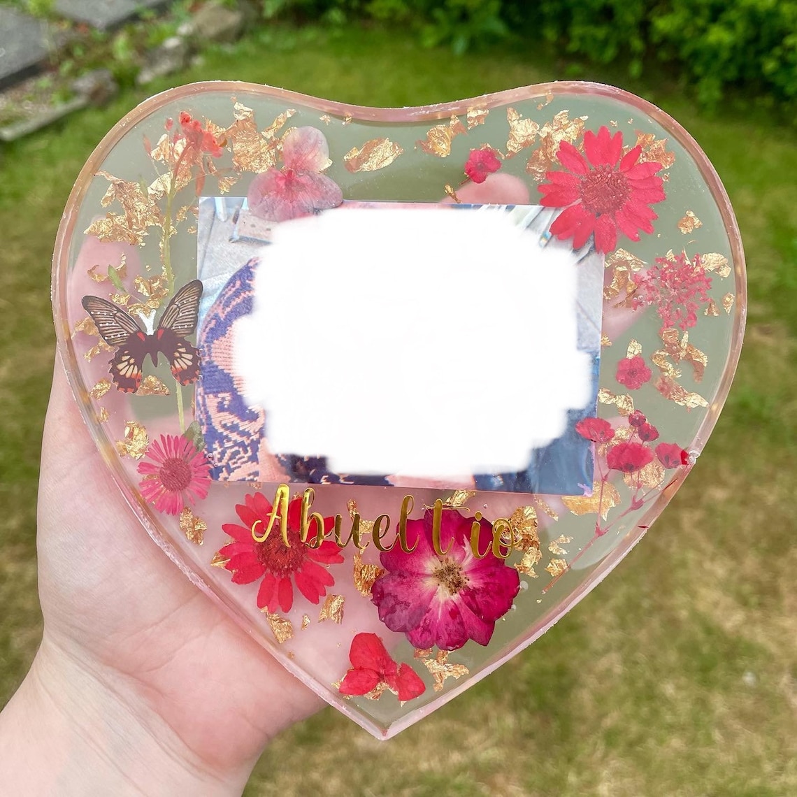 Resin Heart Photo Frame With Flowers, Gift for Partner, Best Friend ...