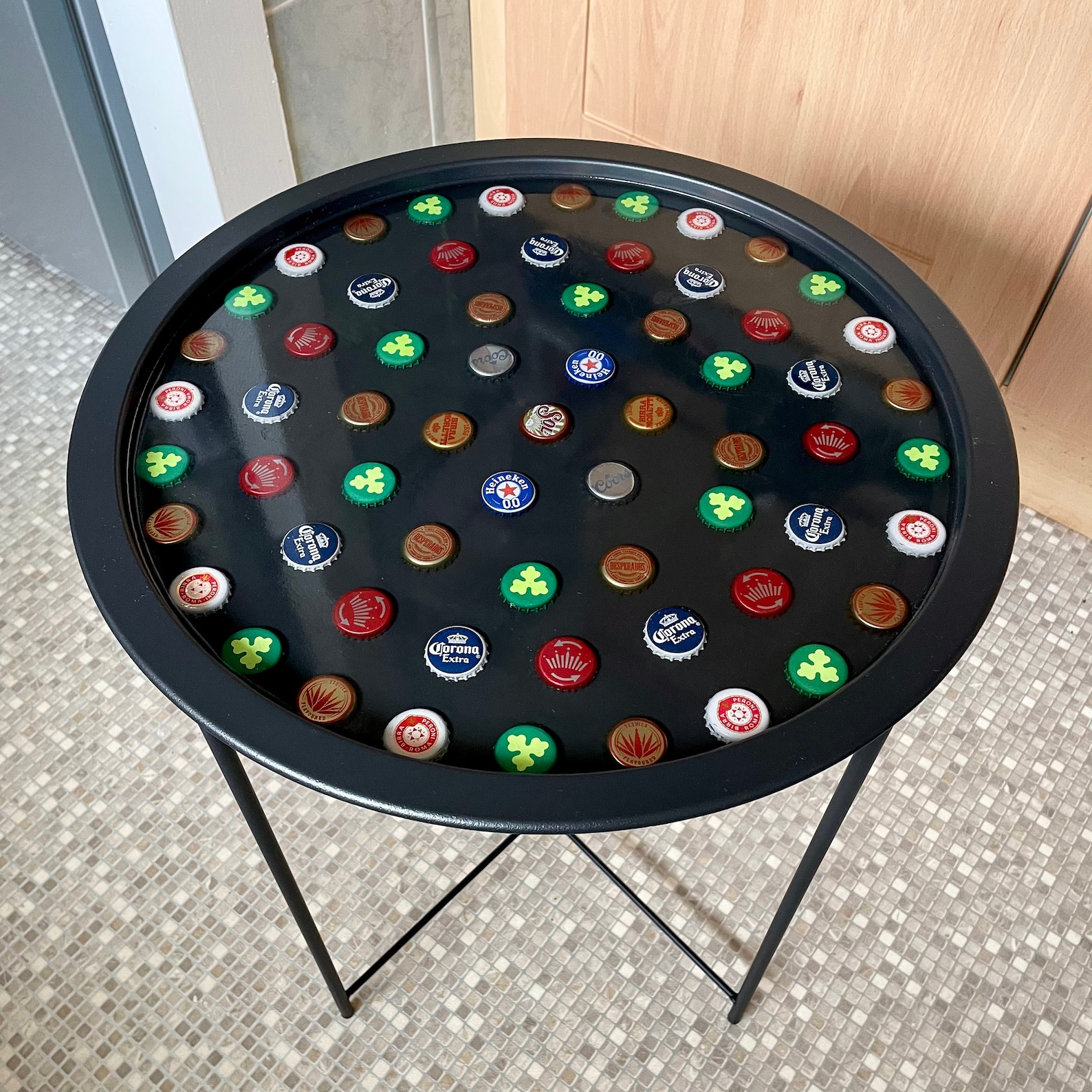 Bottle Top Table, Black Beer Coffee Table, Epoxy Side Table, Mancave ...