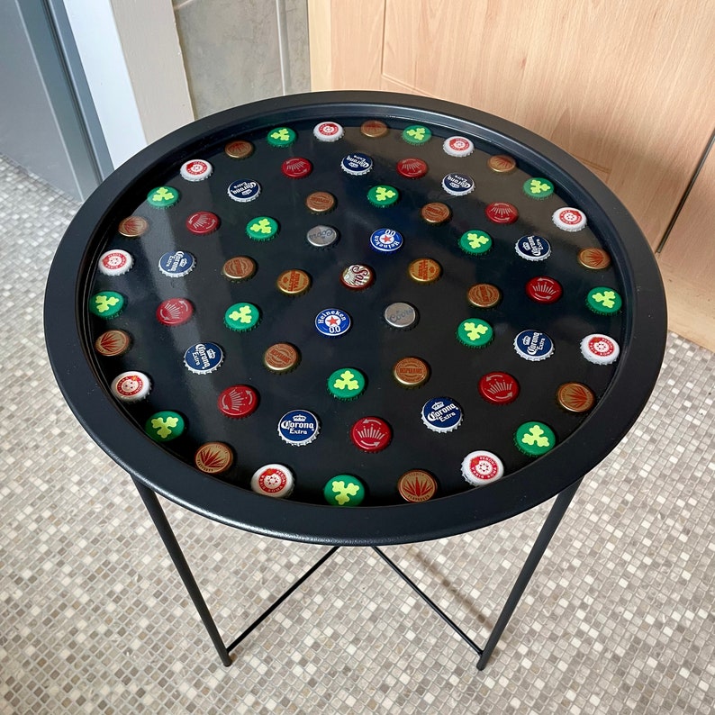 Bottle Top Table, Black Beer Coffee Table, Epoxy Side Table, Mancave ...
