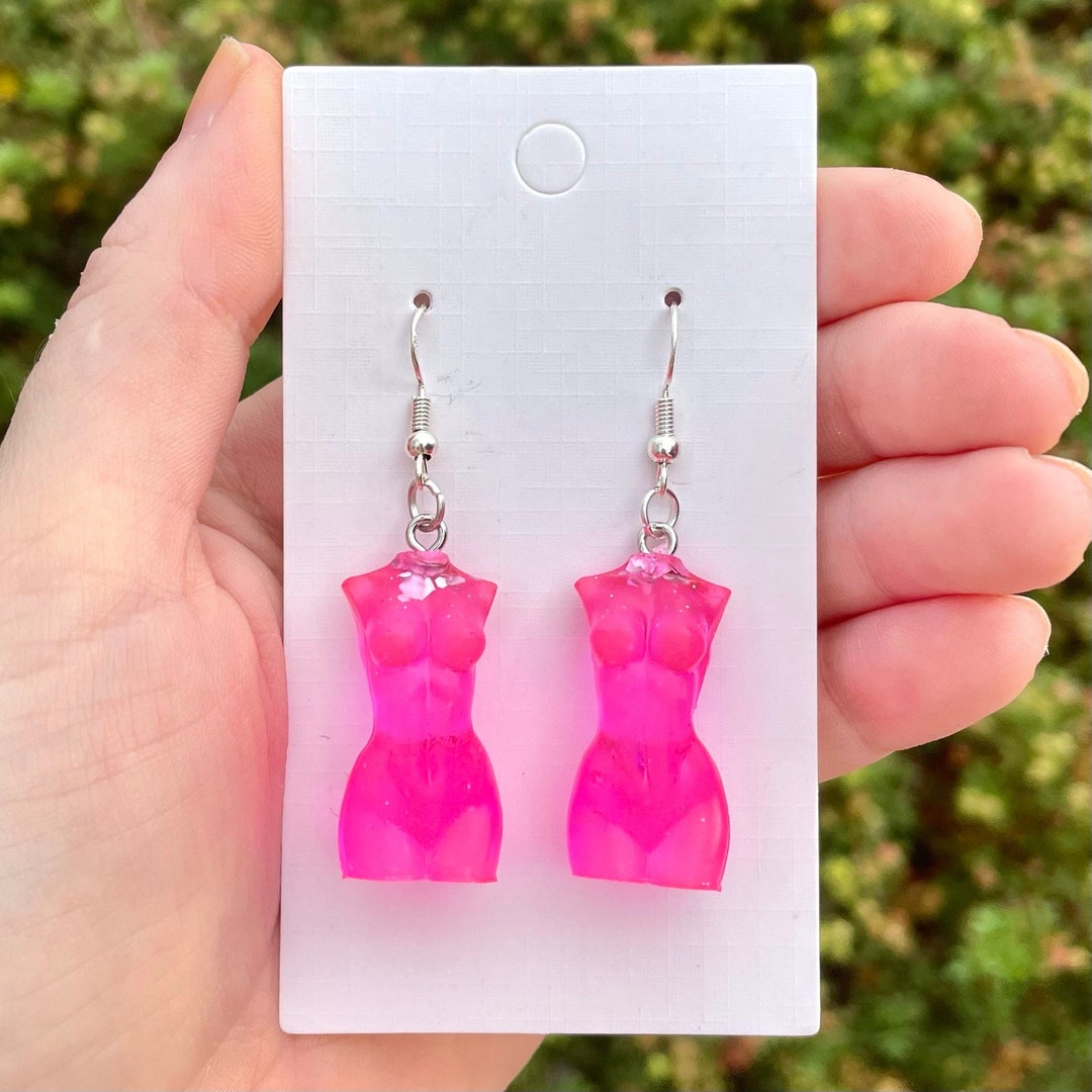 Hot Pink Glitter Goddess Earrings, Resin Jewelry, Feminism Jewellery ...