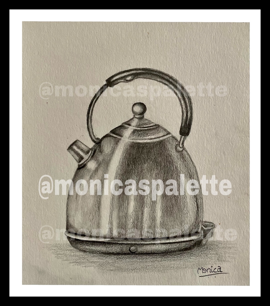 Kettle Pencil Sketch of Still Life, Vintage Kettle Sketch, Cookware ...