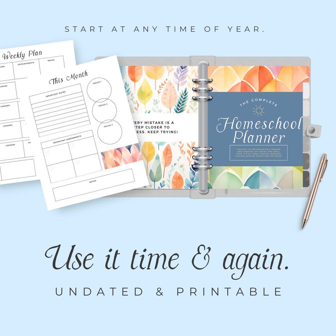 Simplicity Homeschool Planner - Printable | Flexible Planner for Stress ...