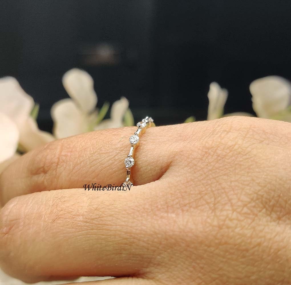 Moissanite Wedding Band / Petite Moissanite Wedding Ring / 8 - Etsy