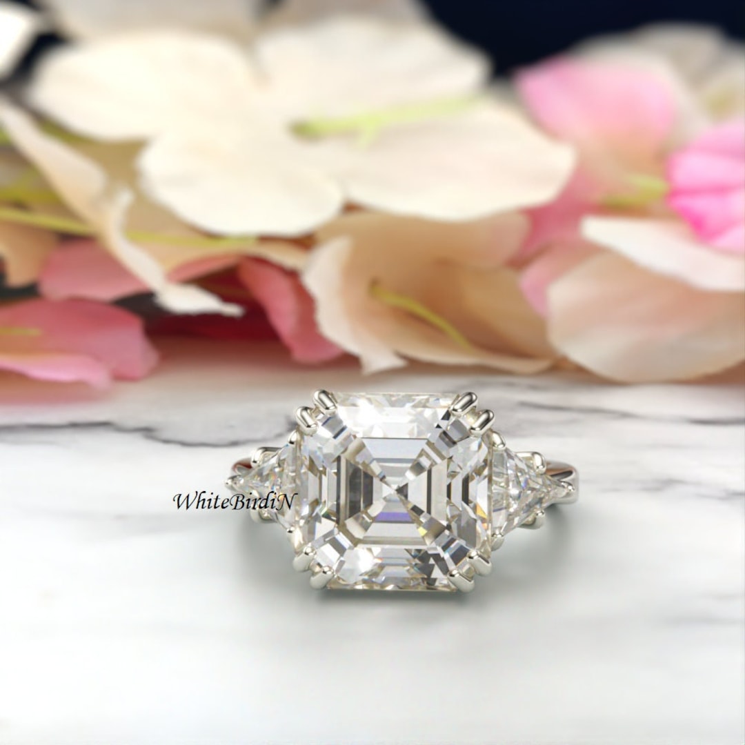 3 CT Asscher Cut Moissanite Engagement Ring, Art Deco Bridal Ring ...