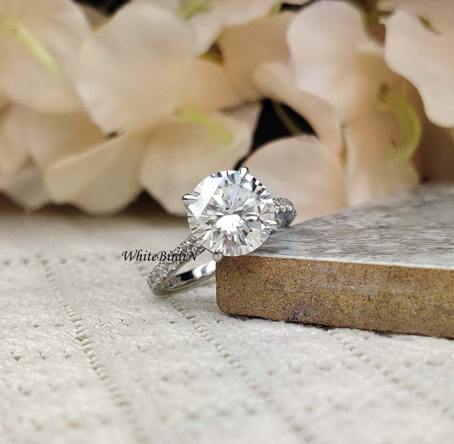 3.60ctw Round Moissanite Solitaire Ring 14K Gold Engagement | Etsy