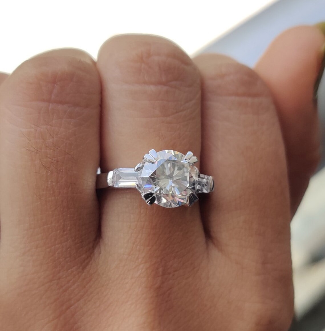 3 Ct Colorless Round Moissanite Solitaire With Accent Ring 3 - Etsy