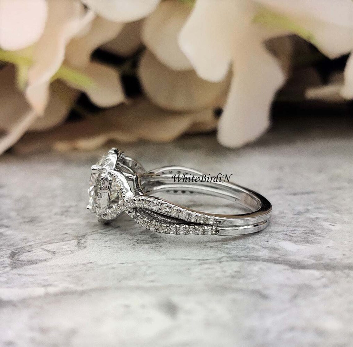 2 CT Round Engagement Ring Split Shank Engagement Ring 14k - Etsy