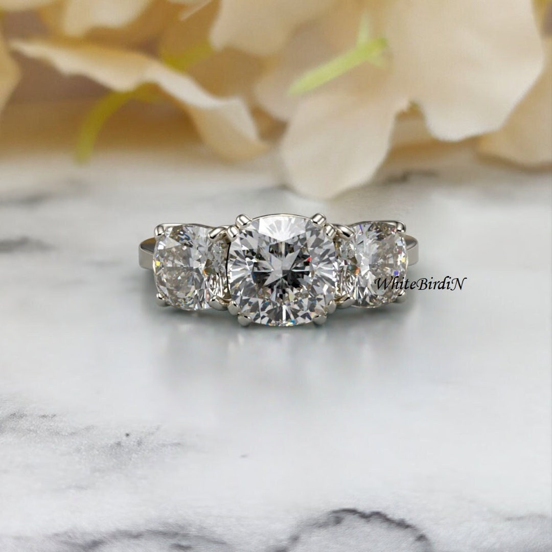 2 Ct Diamond Ring, 14K Gold 3 Stone Diamond Ring, Lab Grown Diamond ...