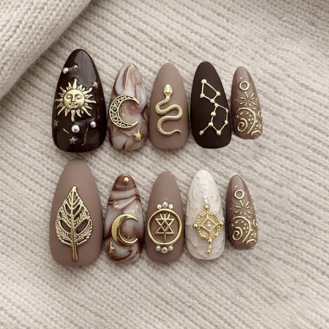 Handmade Mystic Earth Press on Nails | Moon, Snake & Constellation ...