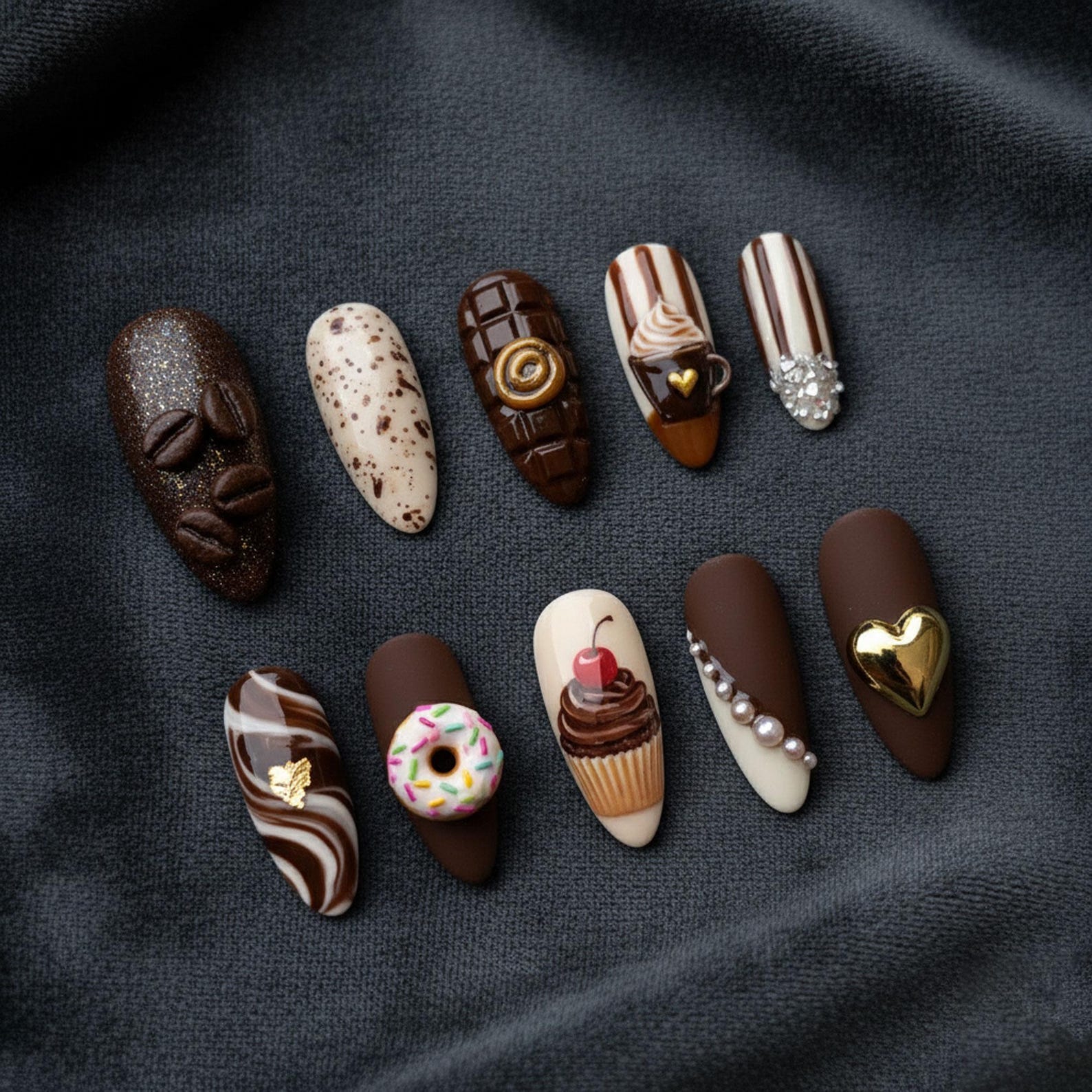 Handmade Chocolate Dessert Press on Nails | Cupcake, Donut & Coffee ...