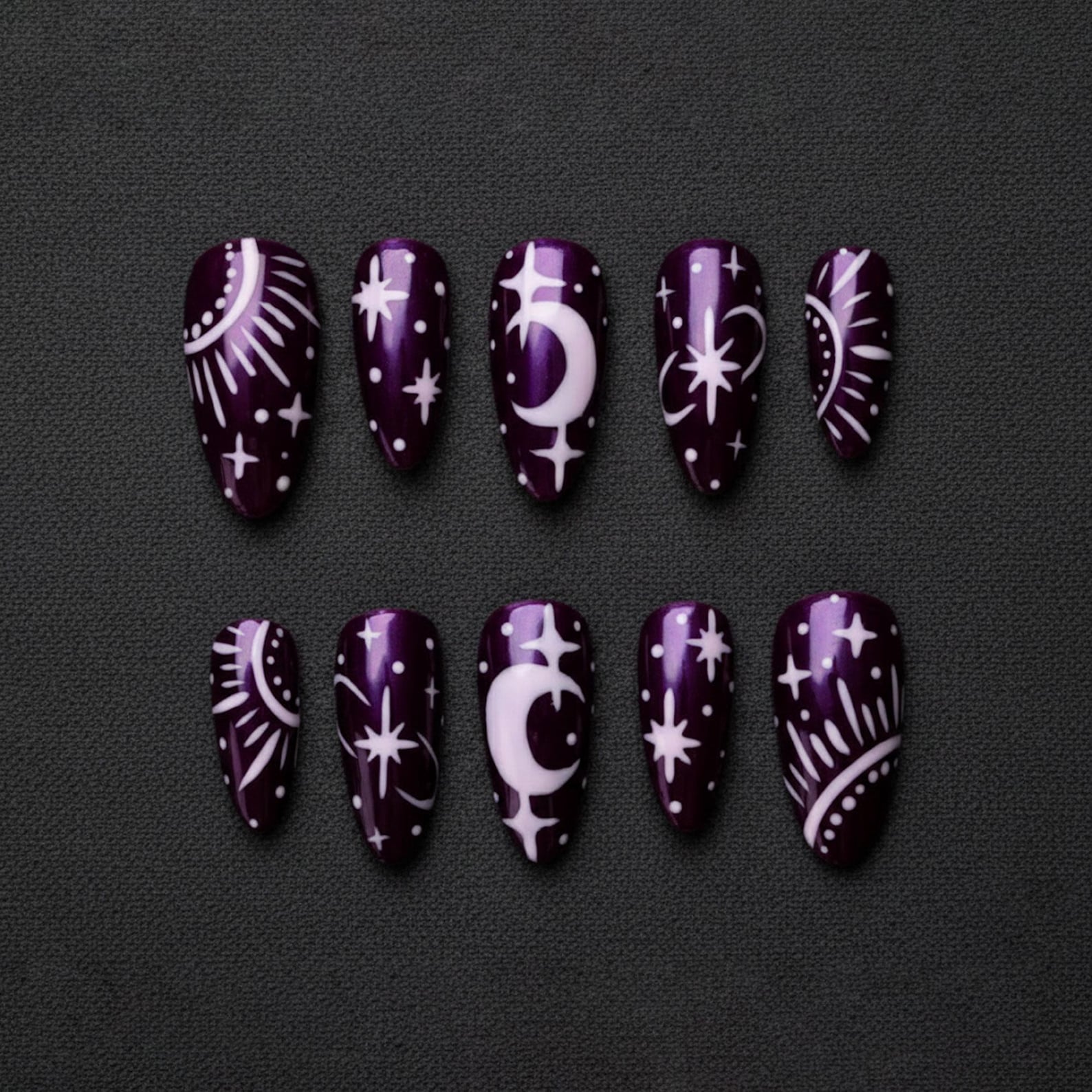 Handmade Purple Celestial Press on Nails | Moon & Star Galaxy Nail Art ...