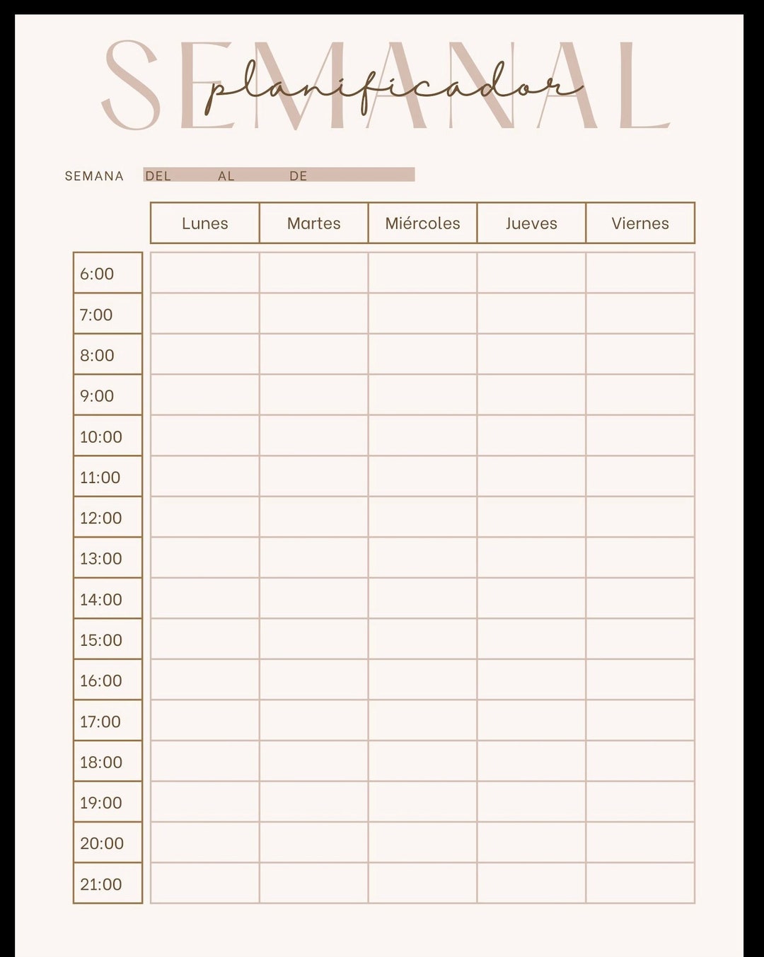 Planificador Semanal Beige Weekly Planner Beige in Spanish - Etsy