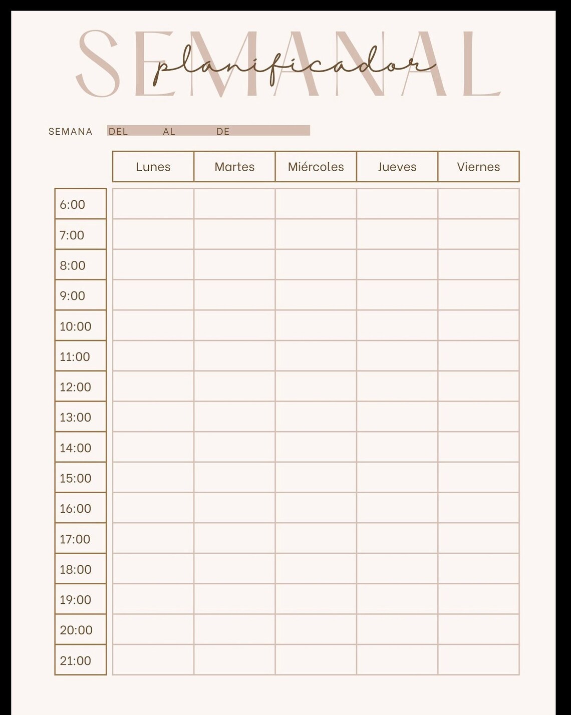 Planificador Semanal Beige Weekly Planner Beige in Spanish - Etsy