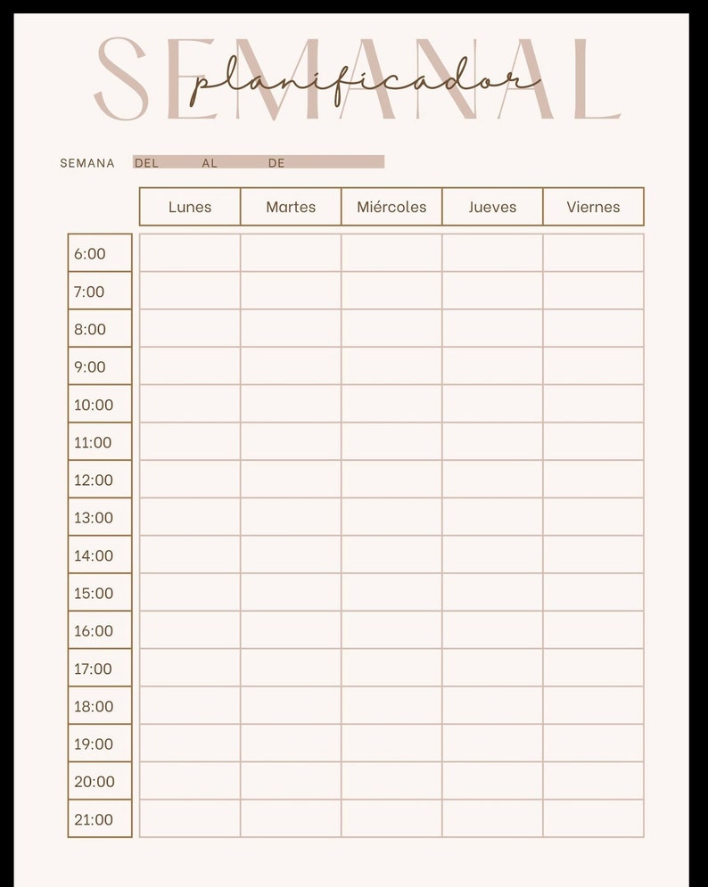 Planificador Semanal Beige Weekly Planner Beige in Spanish - Etsy