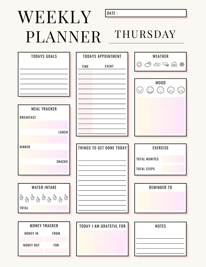 Weekly Planner Printable 8.5x11 | Minimal Self Care & Productivity ...