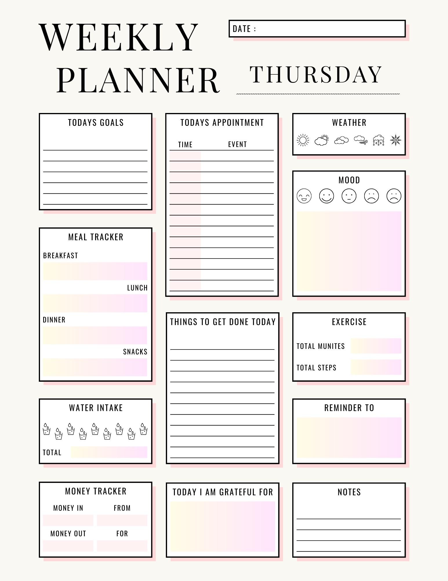 Weekly Planner Printable 8.5x11 | Minimal Self Care & Productivity ...