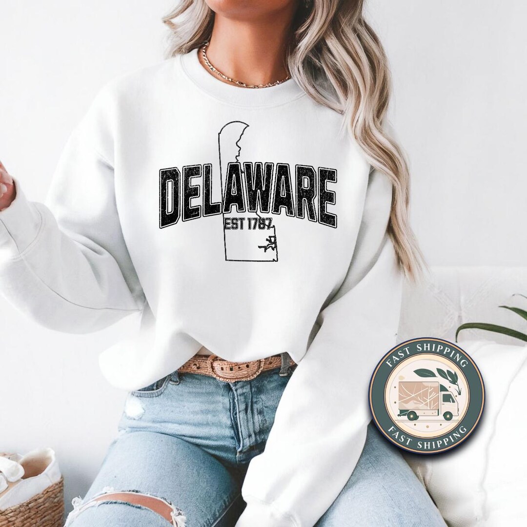 Delaware Outline Varsity Sweatshirt, Home State Shirt, Moving to ...