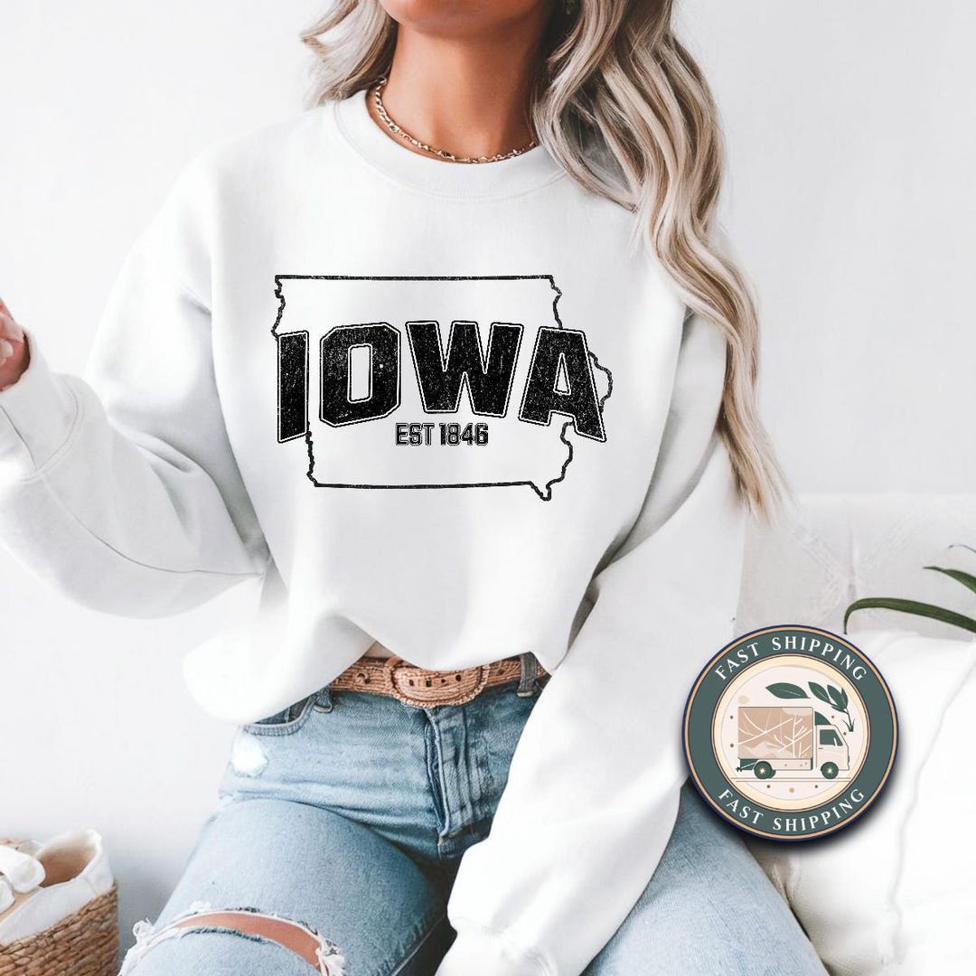 Iowa State Outline Varsity Sweatshirt Retro Iowa Crewneck Pullover Cozy ...