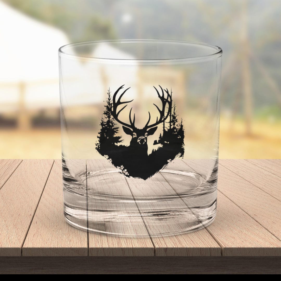 Hunting Whiskey Glass, Deer in Forest, Men's Gift, Hunting Glass ...