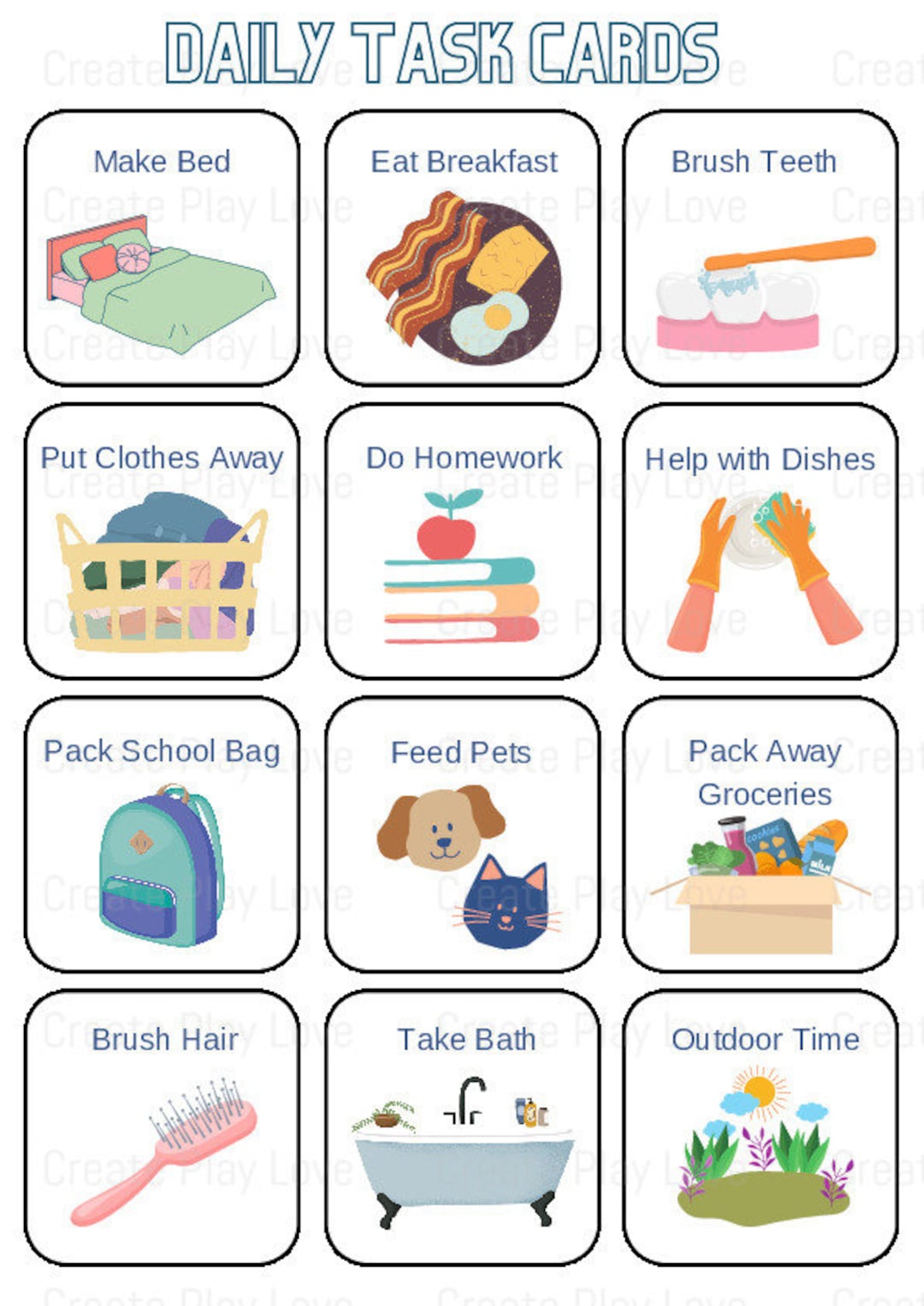 Colorful Cut-out Task Cards Instant Digital Download Daily Tasks Cards ...