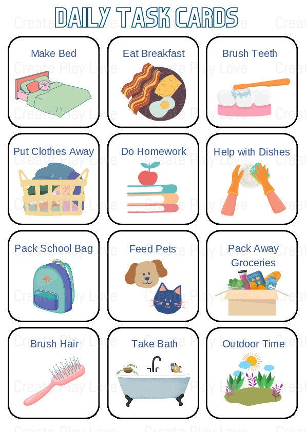 Colorful Cut-out Task Cards Instant Digital Download Daily Tasks Cards ...