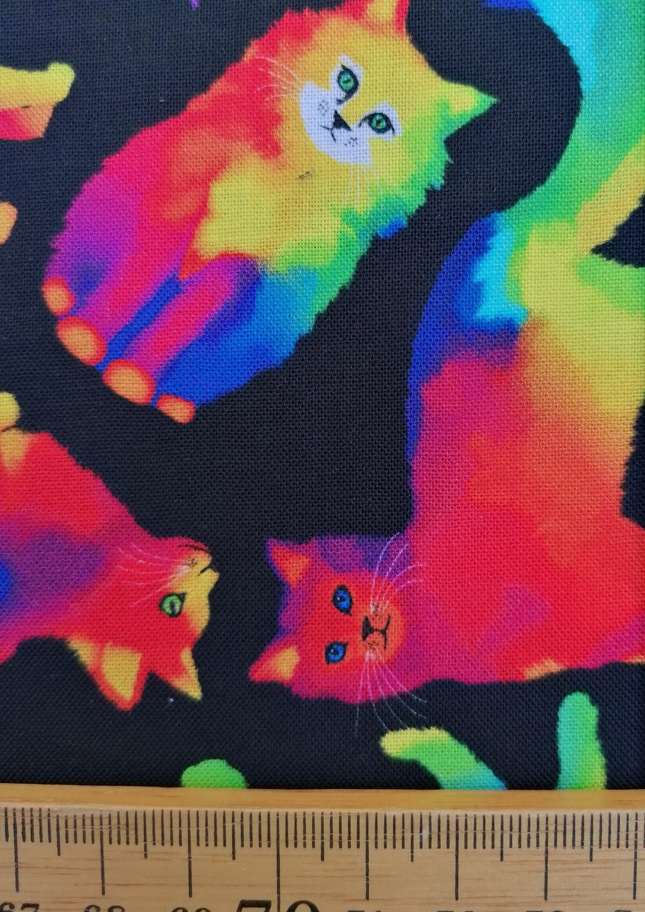 Neon Rainbow Cats on a Black Background 100% Cotton by - Etsy UK