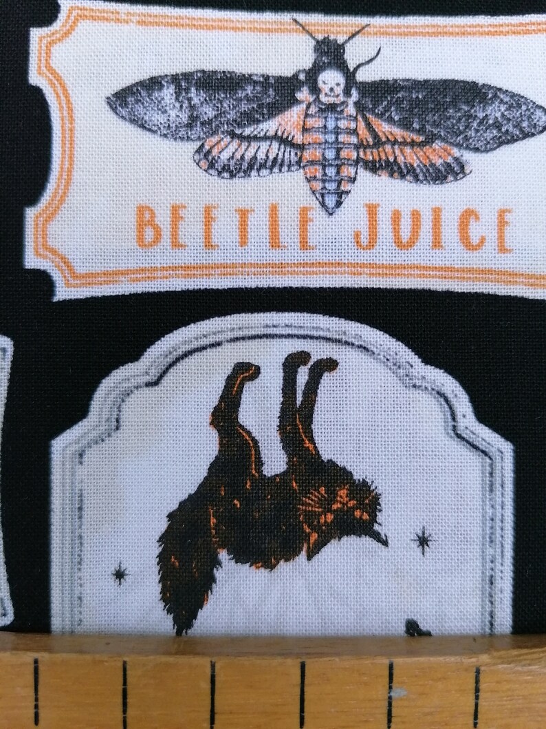 Gothic Labels on Black Fabric Fun Range by Timeless Treasures | Etsy UK