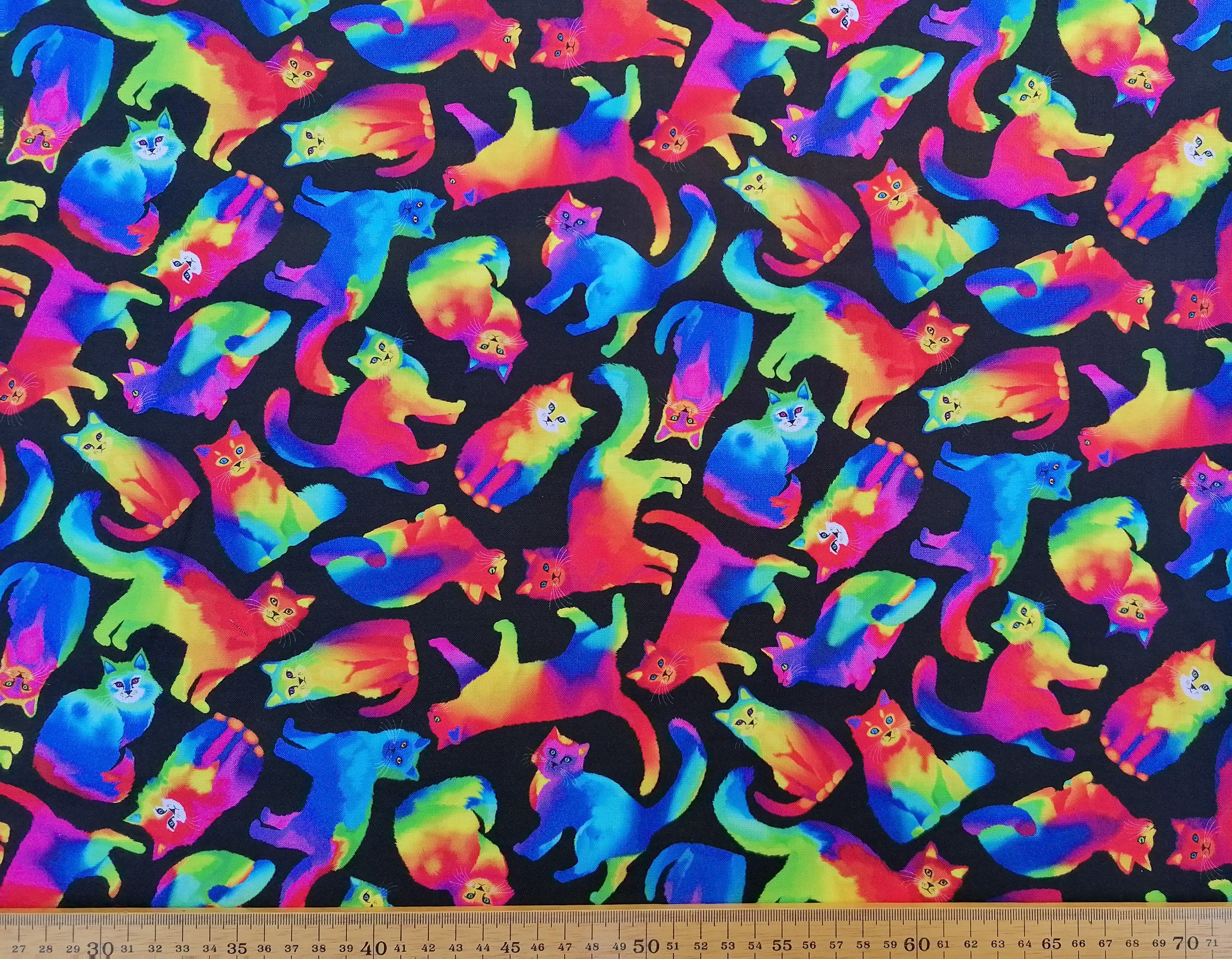 Neon Rainbow Cats on a Black Background 100% Cotton by - Etsy UK