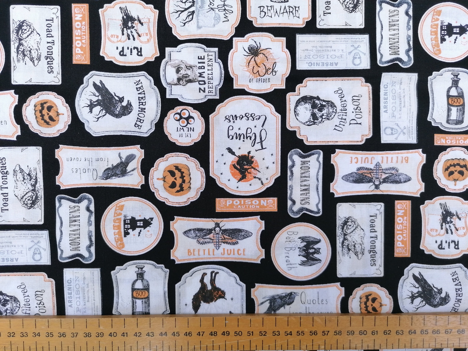 Gothic Labels on Black Fabric Fun Range by Timeless Treasures - Etsy UK