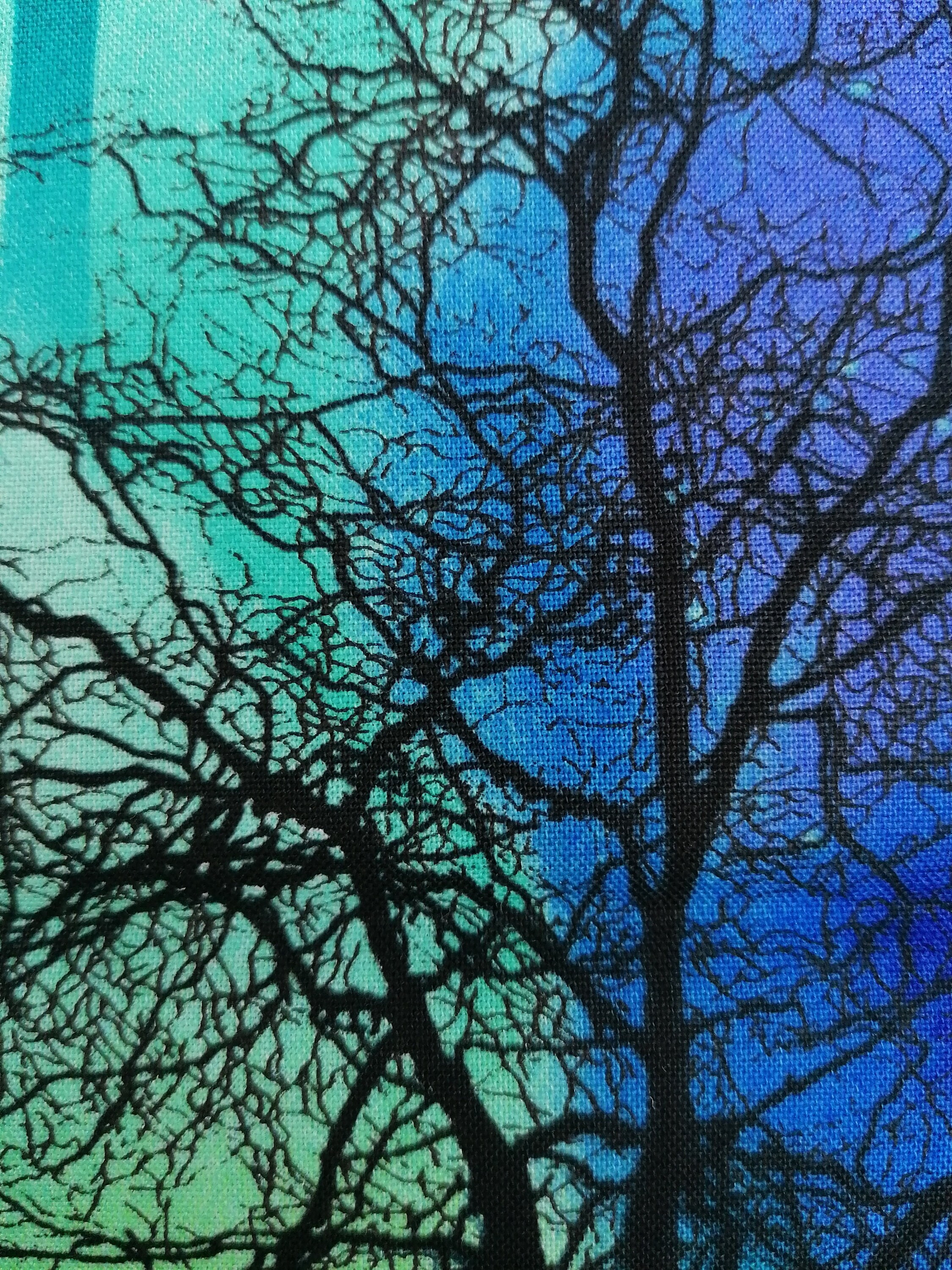 Stunning Black Trees over Blue and Green 100% Cotton by | Etsy