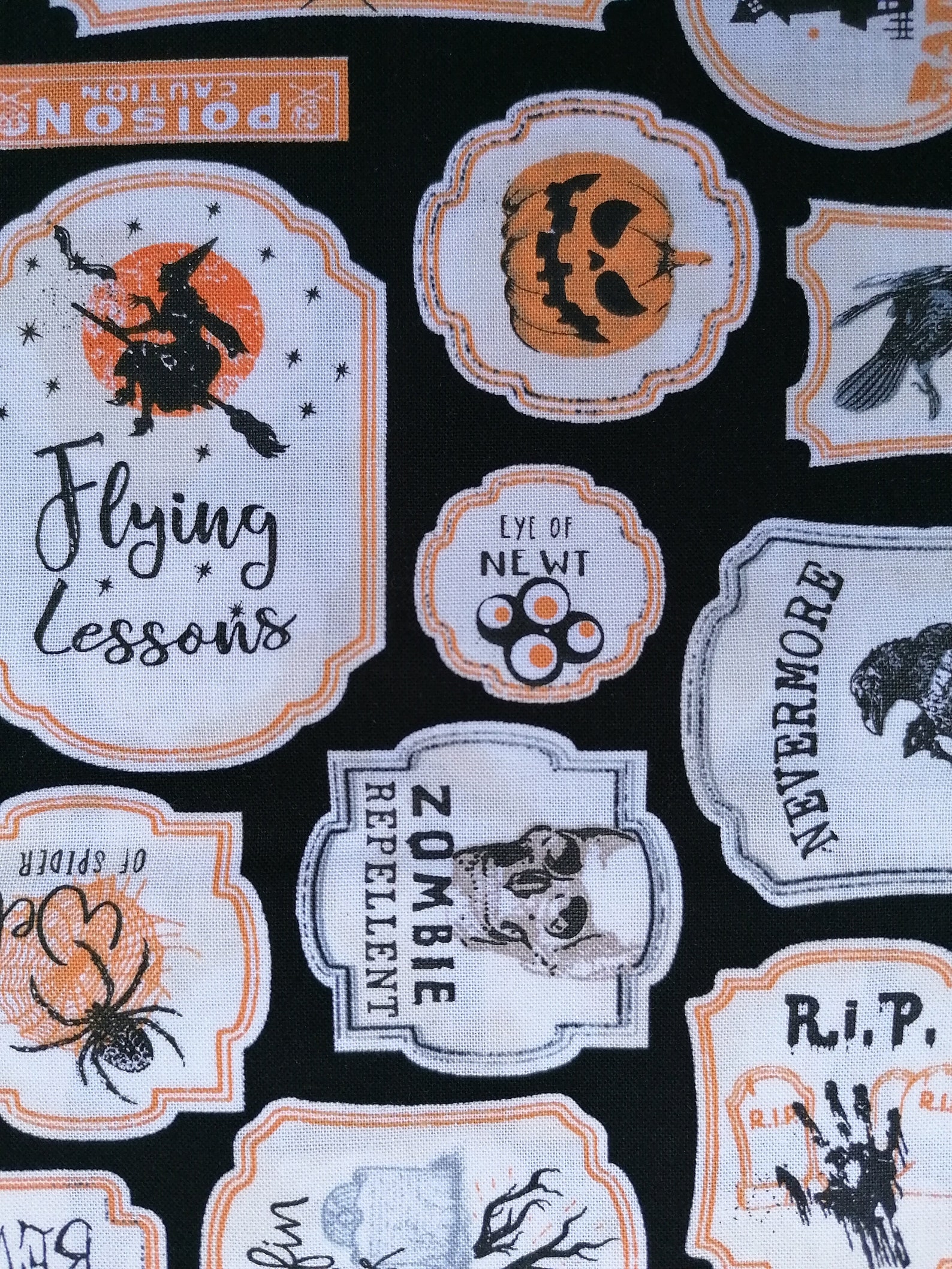 Gothic Labels on Black Fabric Fun Range by Timeless Treasures | Etsy UK