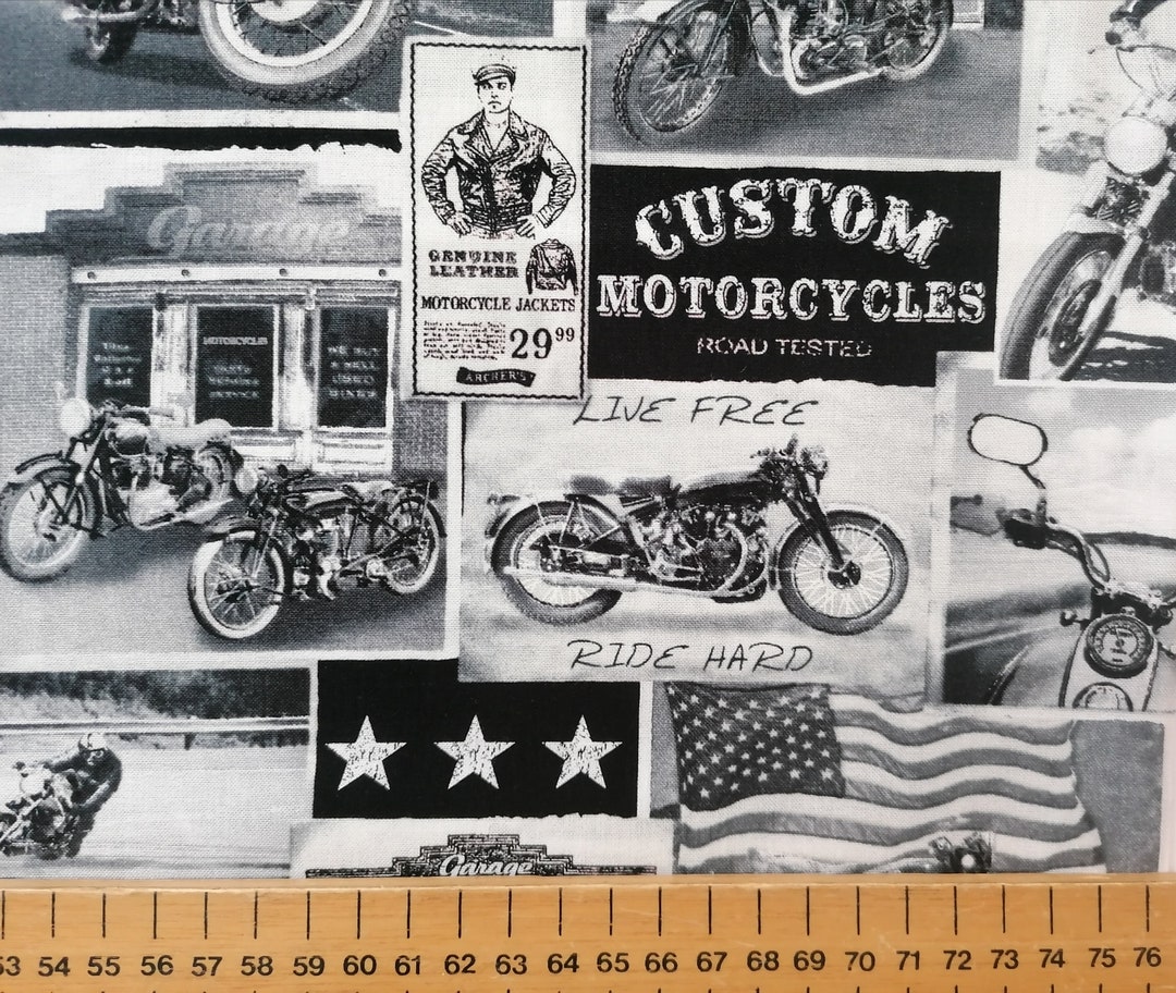 Motorcycle Print Cotton Fabric: Quilting, Dressmaking, Crafts by ...