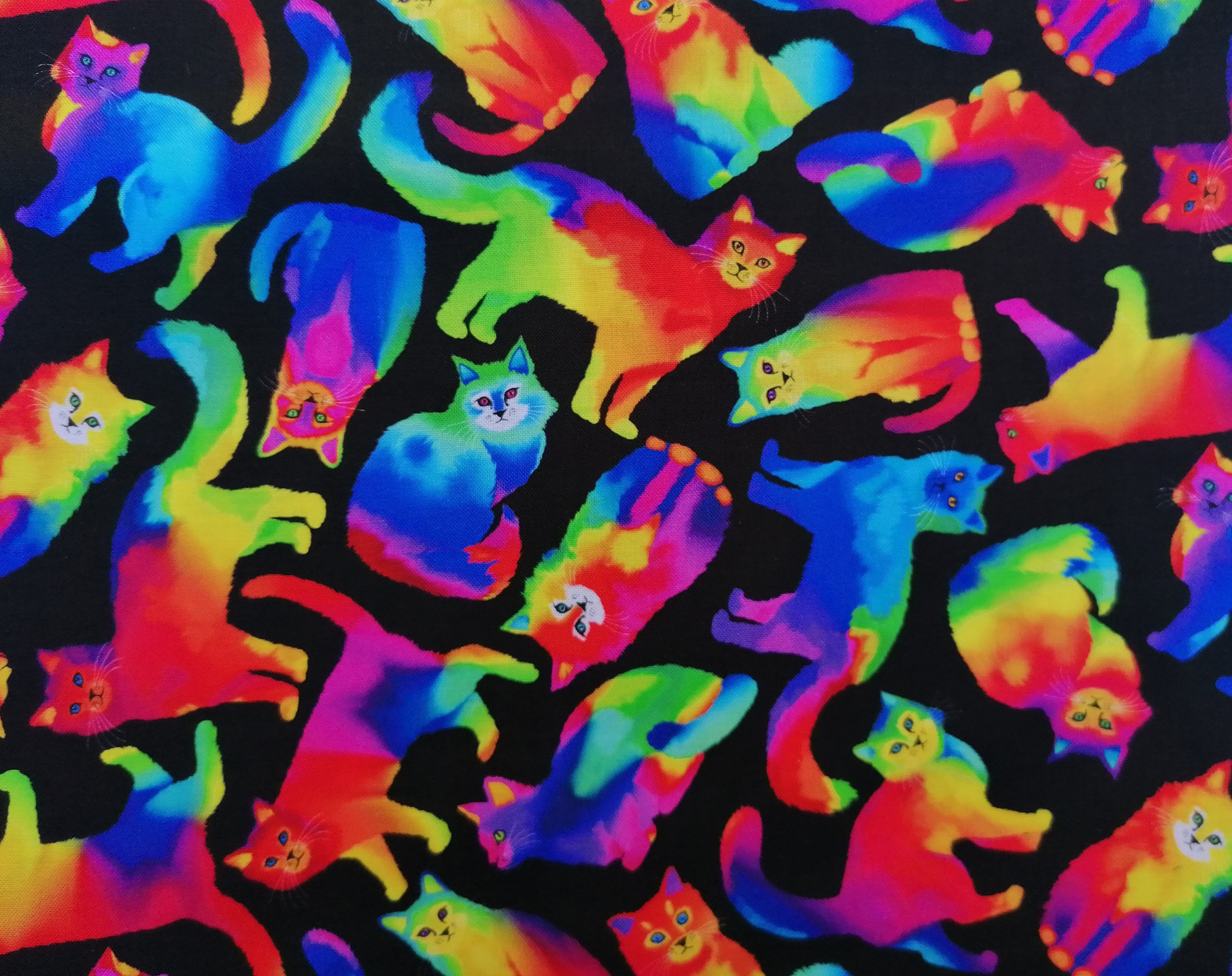 Neon Rainbow Cats on a Black Background 100% Cotton by - Etsy UK