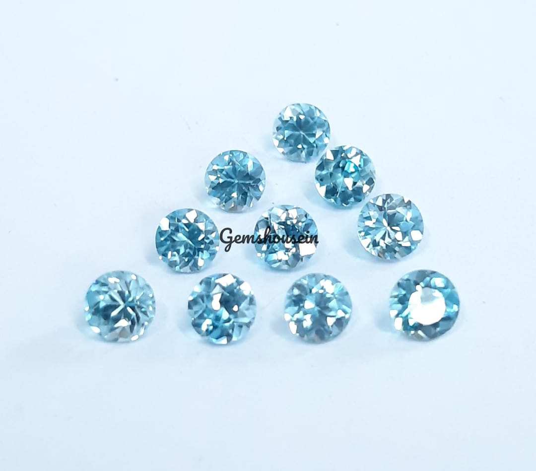 3MM, 4MM, 5MM Natural Blue Zircon Faceted Round Cut Gemstone, AAA Blue ...
