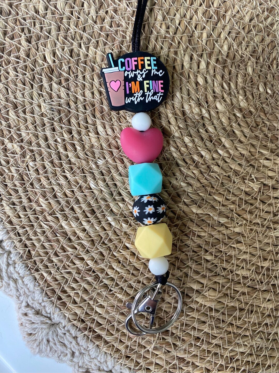 Coffee Owns Me Lanyard for ID Badge and Keys | Silicone Beaded Lanyard ...