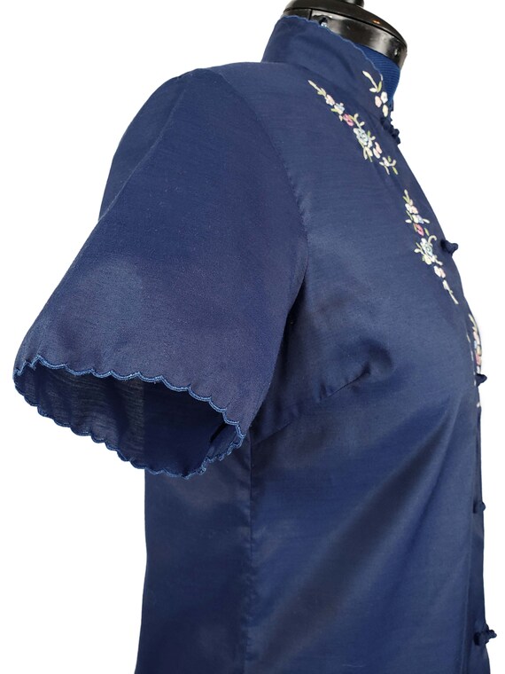 60s Fedo Blouse with Chinese Knot Closures, Floral Em… - Gem