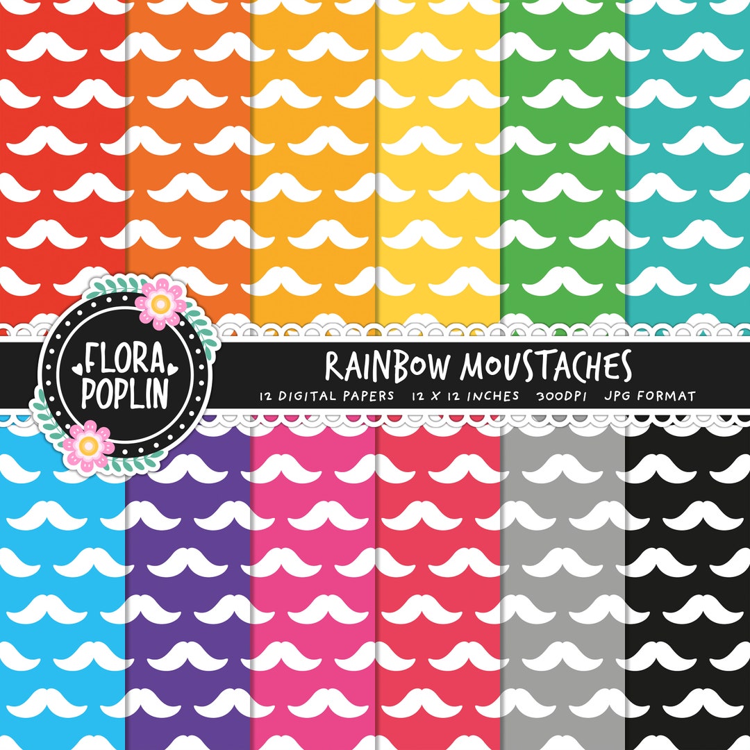 Rainbow Moustache Digital Paper, Mustache Digital Paper, Father's Day ...