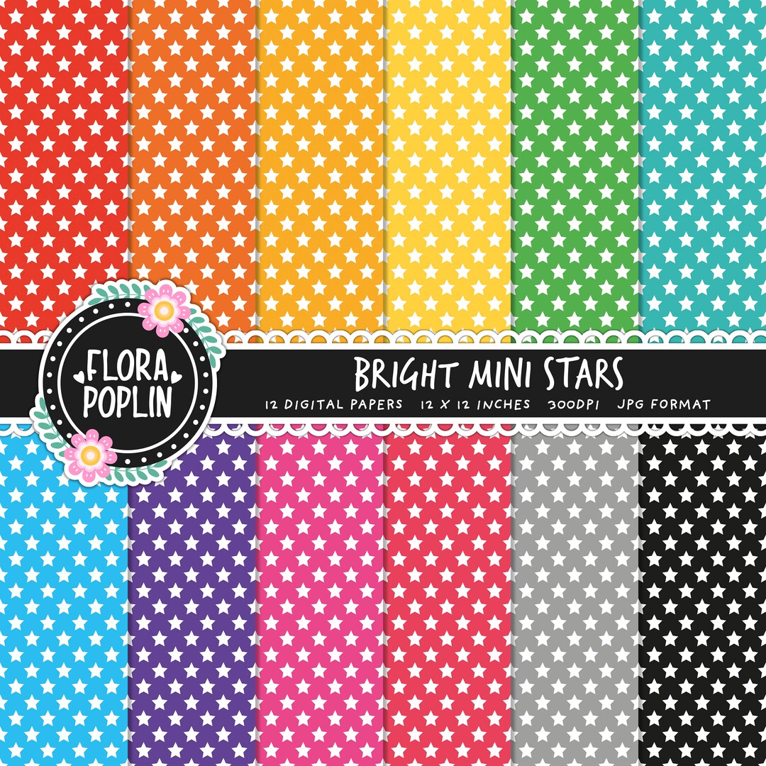 Rainbow Stars Digital Paper, Mini Stars Pattern, Rainbow Paper, Cute ...