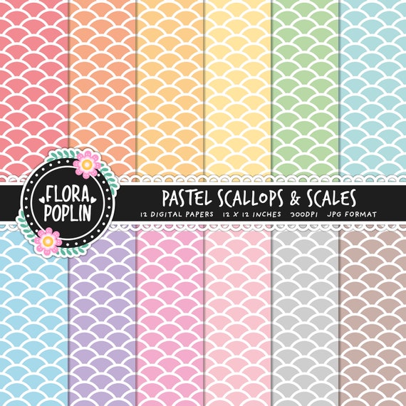 Pastel Scallops Digital Paper Pastel Scales Digital Paper | Etsy