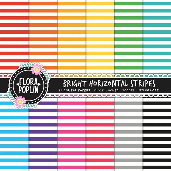 Horizontal Stripes Digital Paper Rainbow Stripes Patterns | Etsy