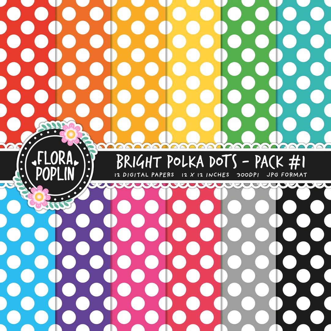 Rainbow Polka Dots Digital Paper, Large Spots, Retro Spotty Paper, Cute ...